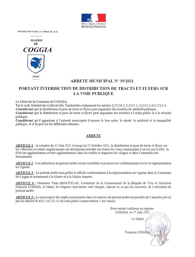 Arrêté portant interdiction de distribution de tracts et flyers sur la ...