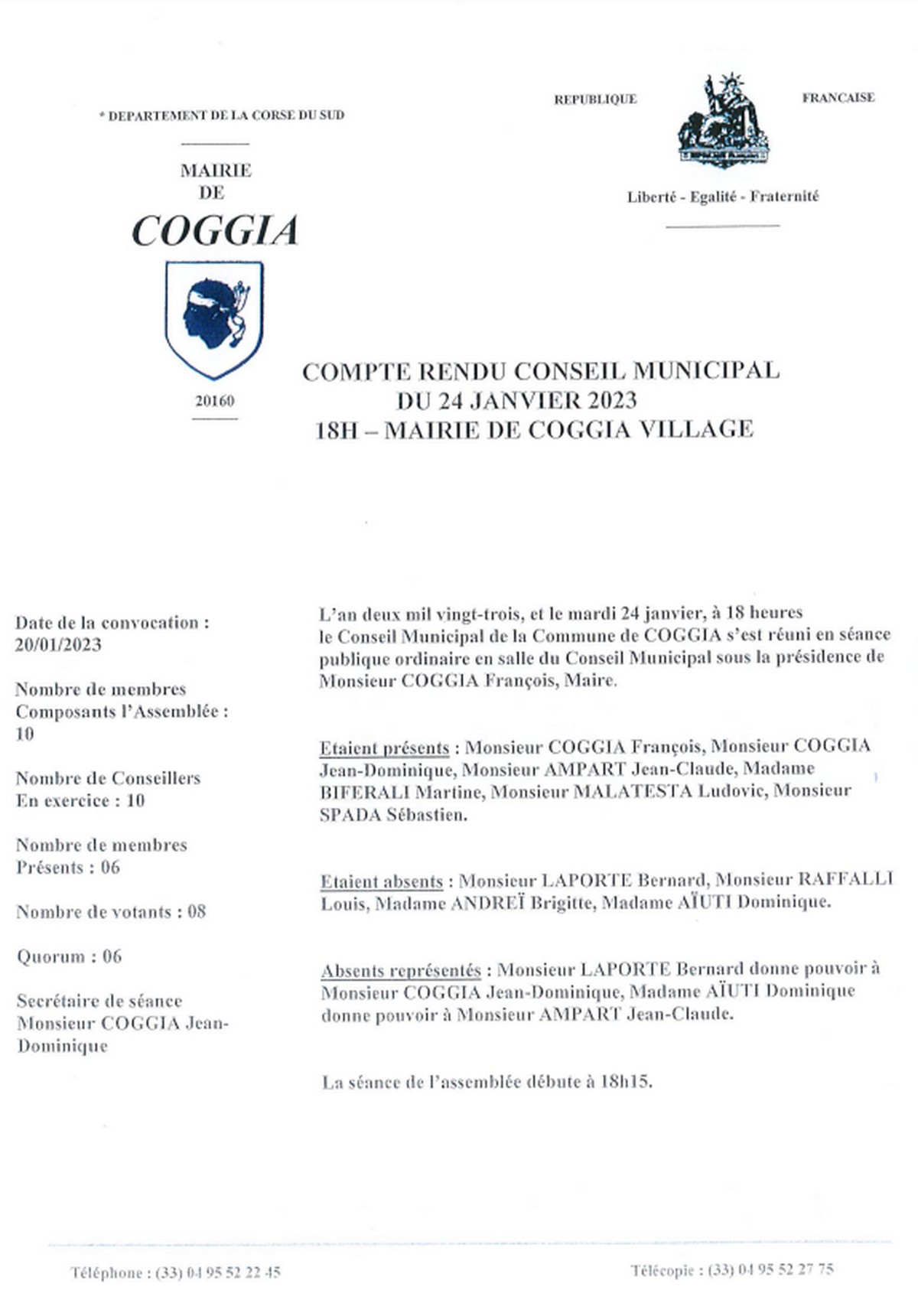 Compte-rendu du conseil municipal du 24 janvier 2023.